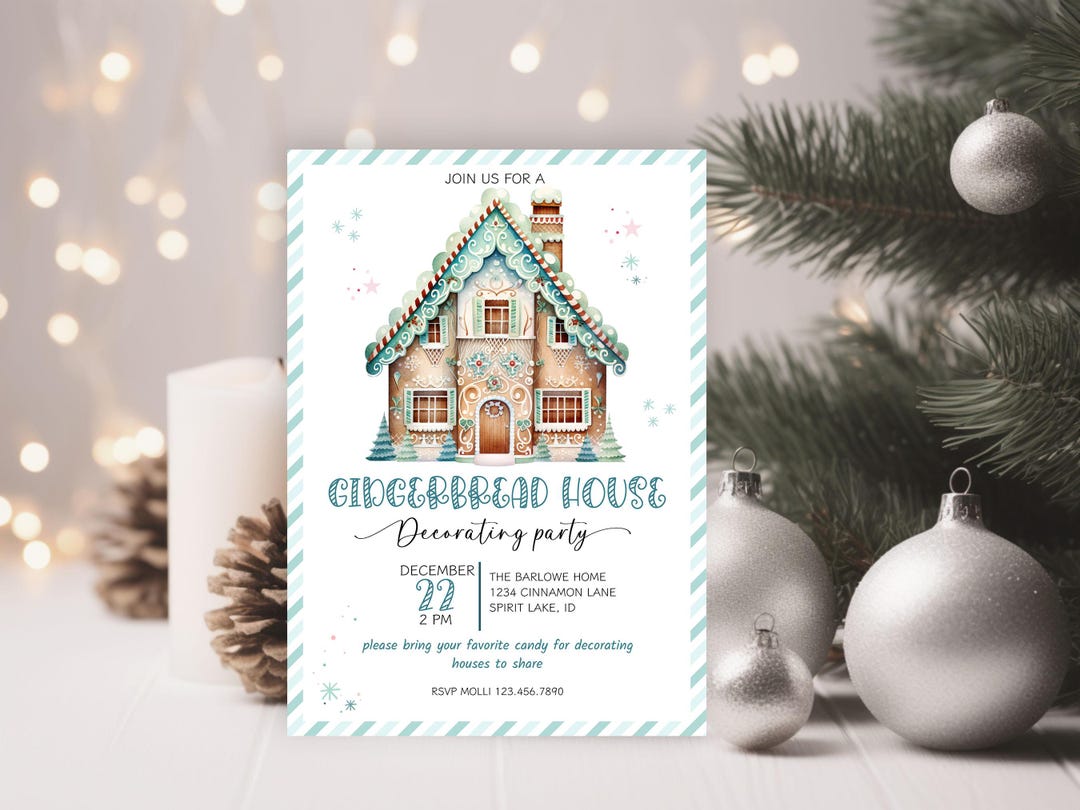 Gingerbread House Decorating Party Invite, Christmas Cookie Party ...