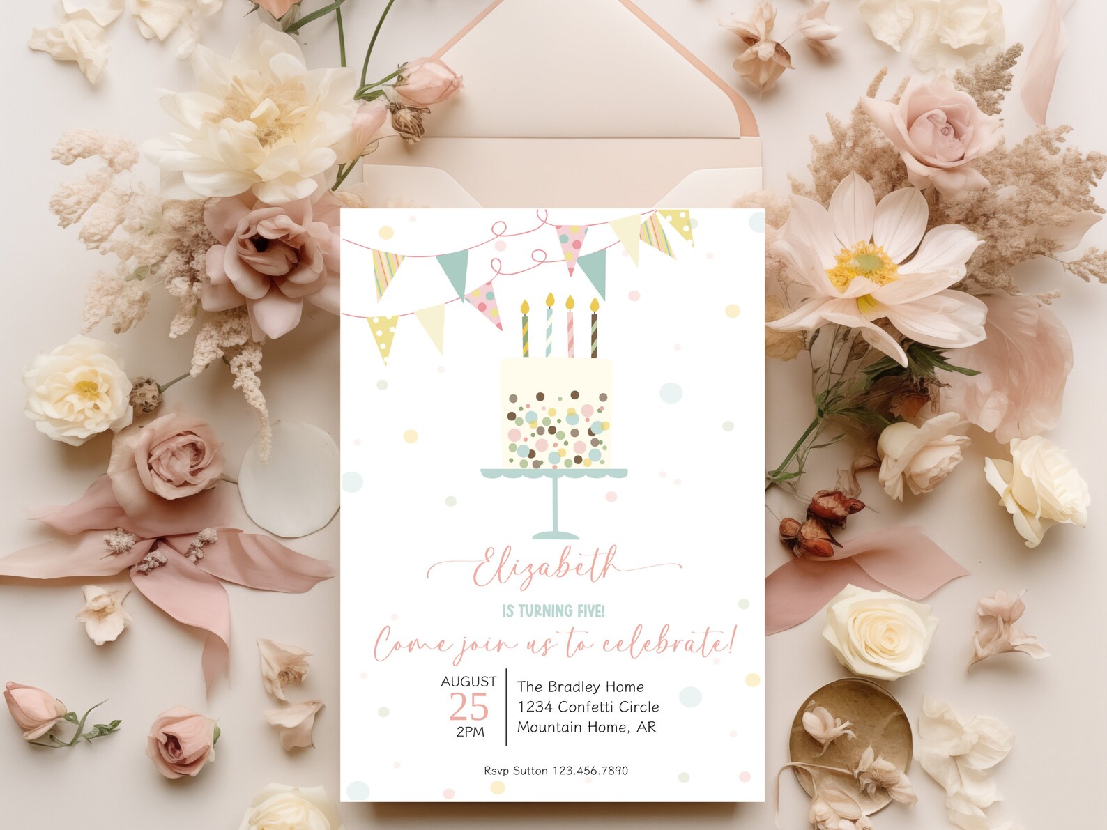 Confetti Cake Party Invitation, Birthday Cake Invitation, Girls ...