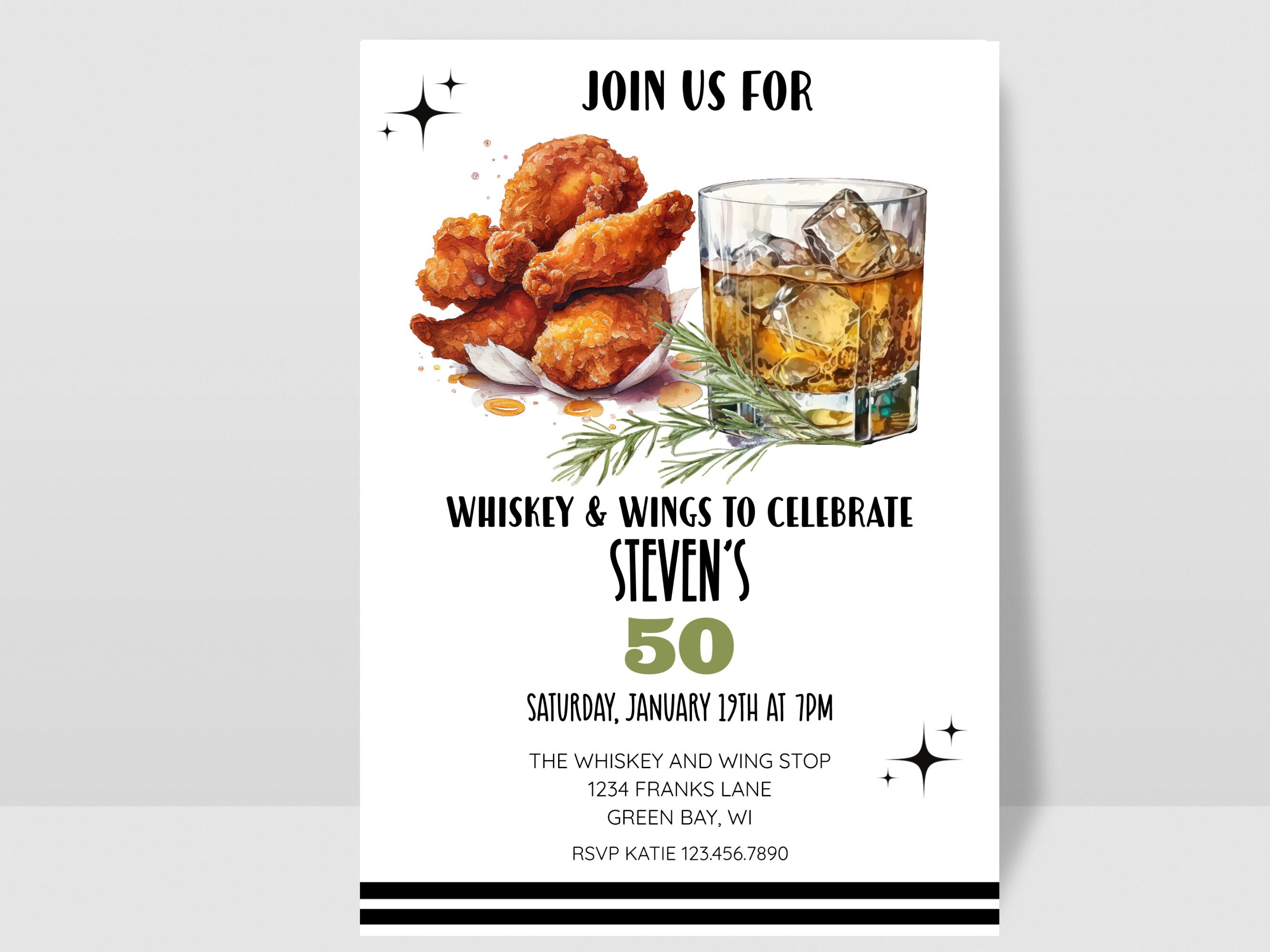 Whiskey & Wings Birthday Party Invitation, Editable Adult Birthday ...