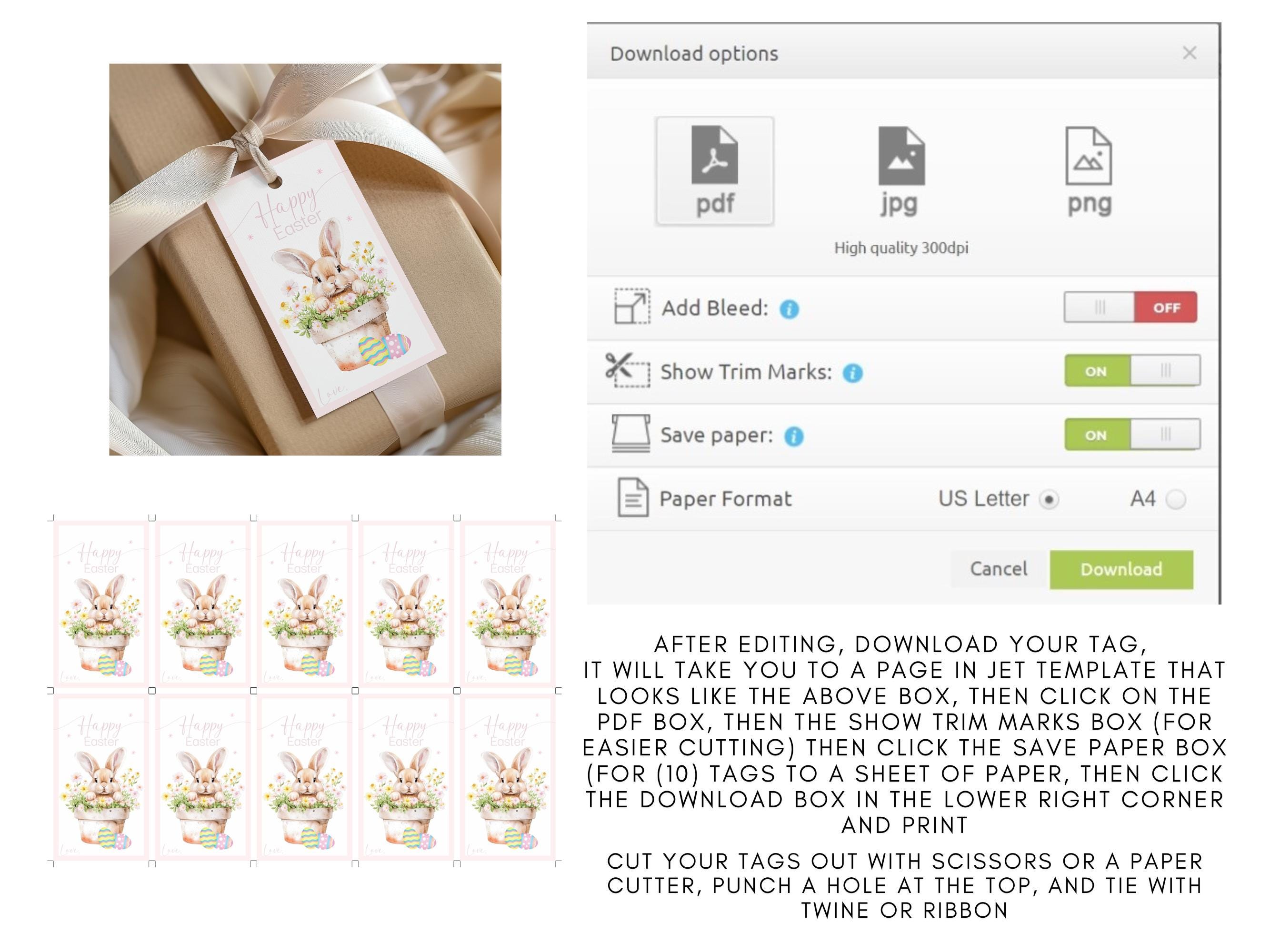 Editable Easter Bunny Gift Tag: Printable Favor Tag (PDF) - Etsy