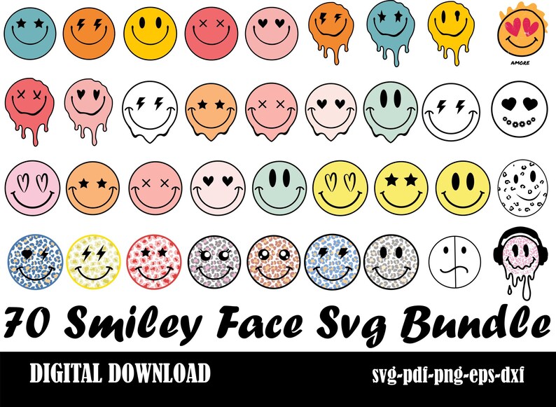 Smiley Face Svg Bundle Smiley Face Svg Smiley - Etsy