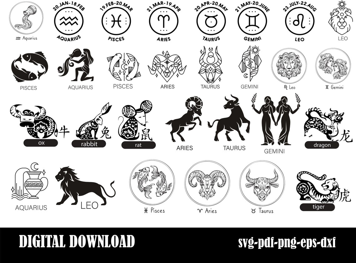 Zodiac Signs SVG Bundle Horoscope SVG Bundle Celestial Star - Etsy