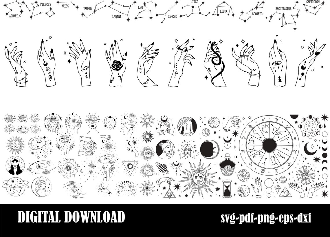 Zodiac Signs SVG Bundle Horoscope SVG Bundle Celestial Star - Etsy