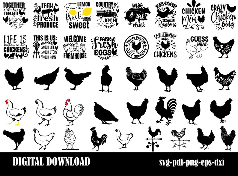 Chicken Svg Bundle Hand Drawn Hen Svg Rooster Svg Funny Etsy Uk