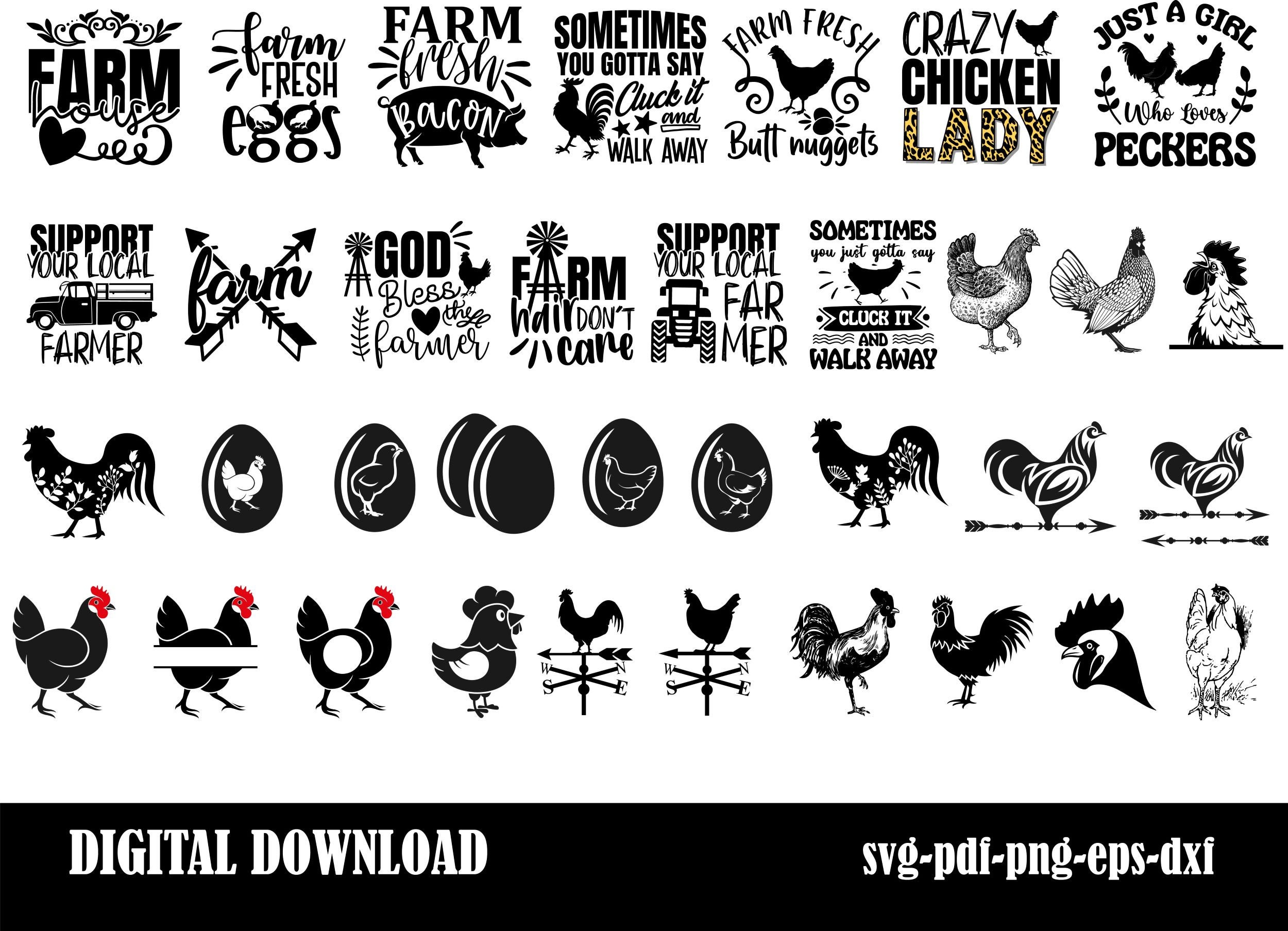 Chicken Svg Bundle Hand Drawn Hen Svg Rooster Svg Funny Etsy Uk
