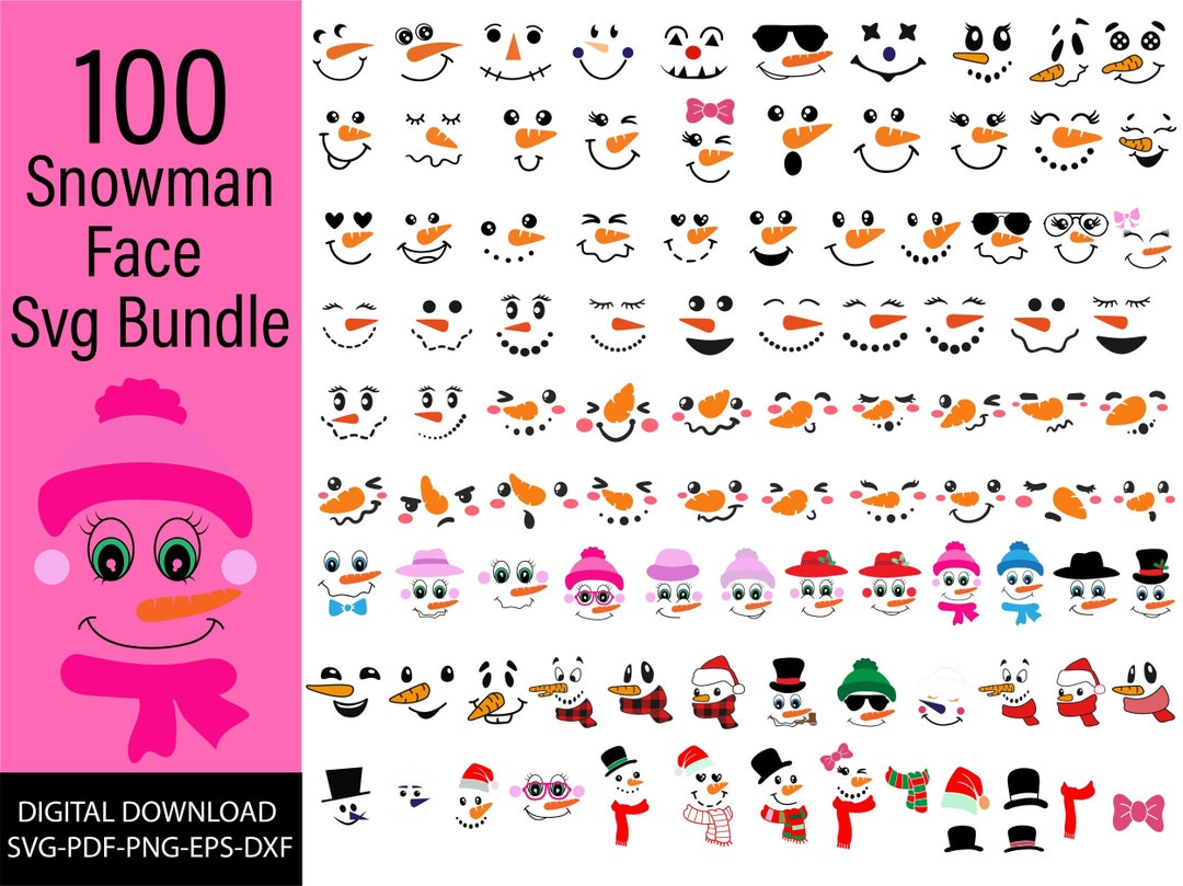 Snowman Faces SVG Big Bundle, Snowman SVG, Snowman, Clipart, Christmas ...