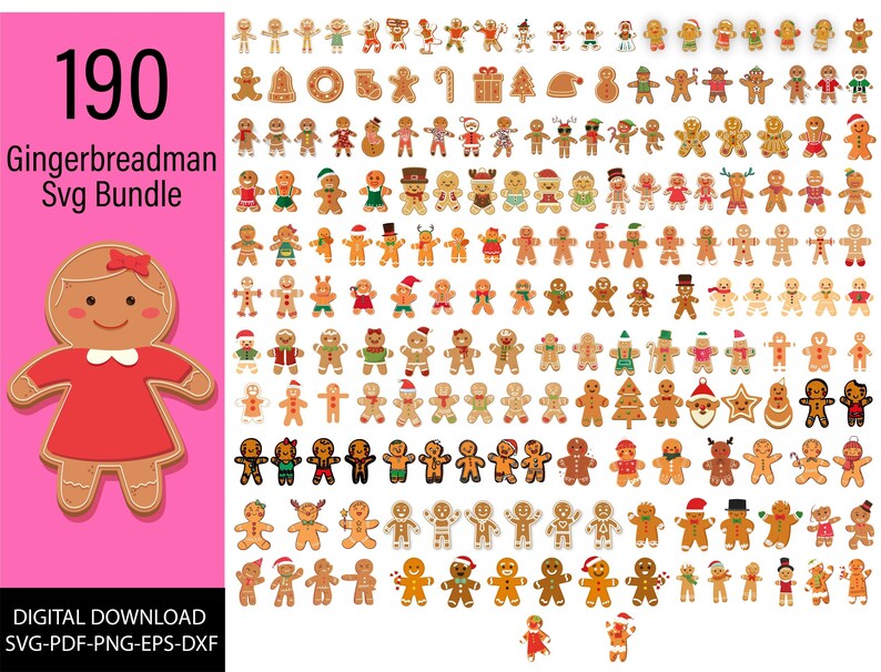 Gingerbread Man SVG Bundle Christmas Cut File Cute Holiday Cookies ...