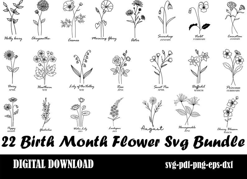 Birth Month Flower Svg Bundle Wildflower Svg Bundle Hand - Etsy