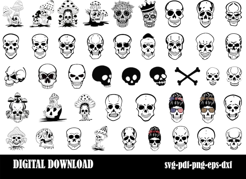Skull Svg Bundle Skull Png Files Sugar Skulls Svg Skull - Etsy