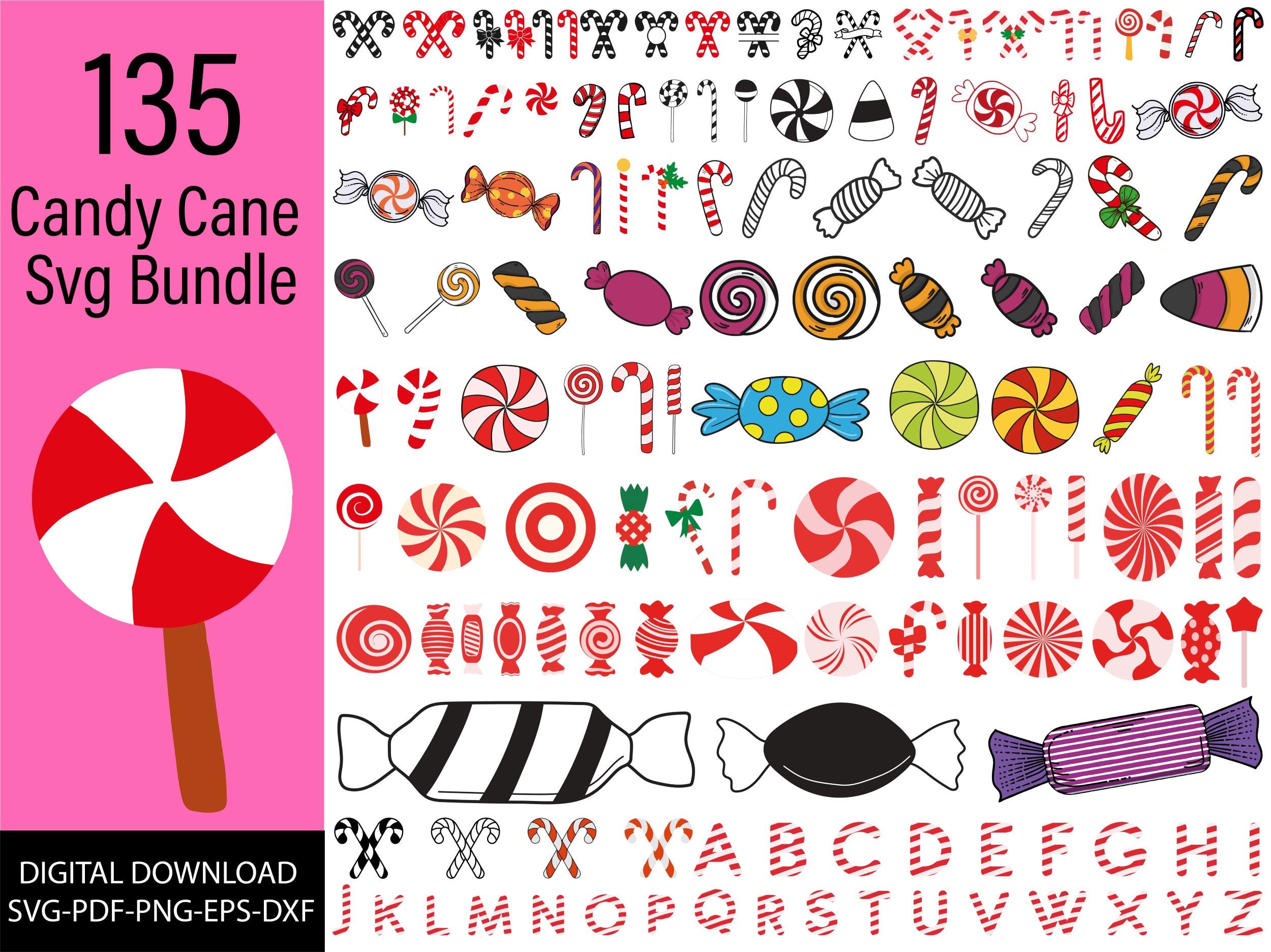 Candy Cane SVG, Candy Canes Clipart, Candy Cane With Bow, Christmas ...