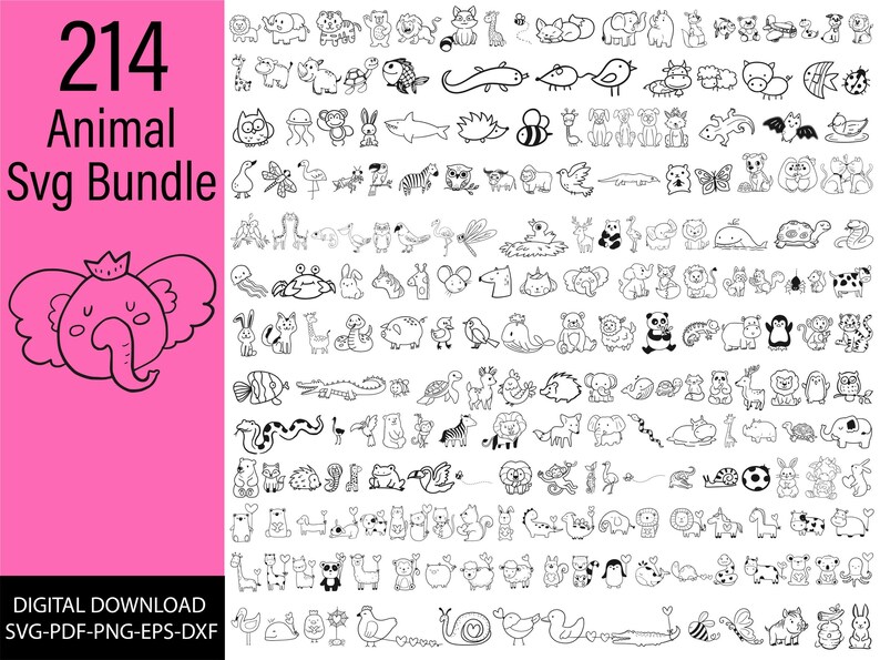 Animal Svg Bundle Cut File Wild Cute Animal Animal,flower,leaf ...