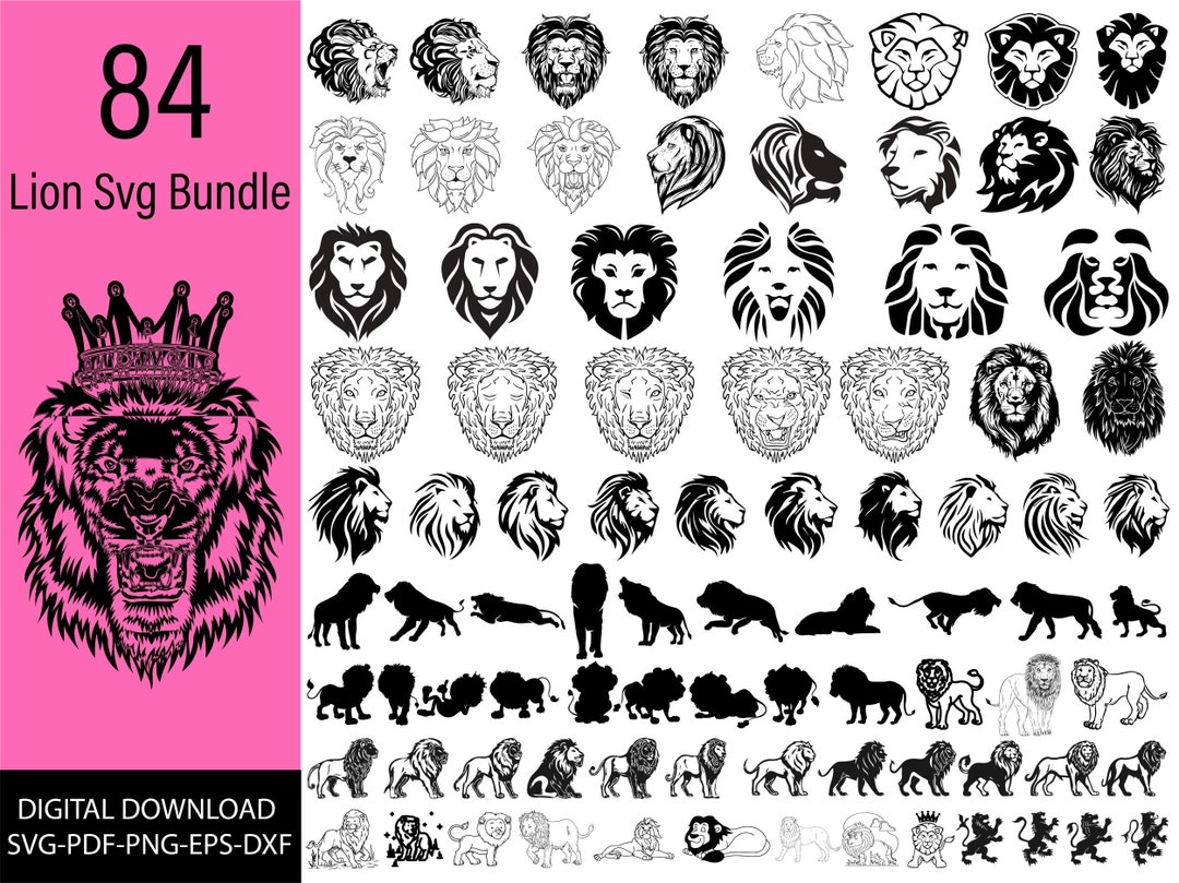 Lion SVG Bundle, Lion PNG Bundle, Lion Clipart, Lion SVG Cut File for ...