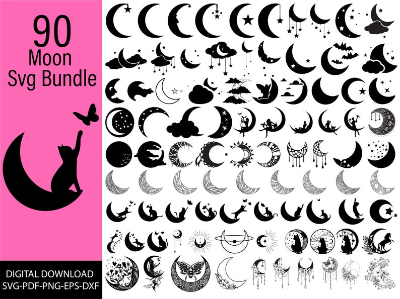 Moon SVG Bundle - Moon PNG - Moon Clipart - Moon SVG Cut Files for ...