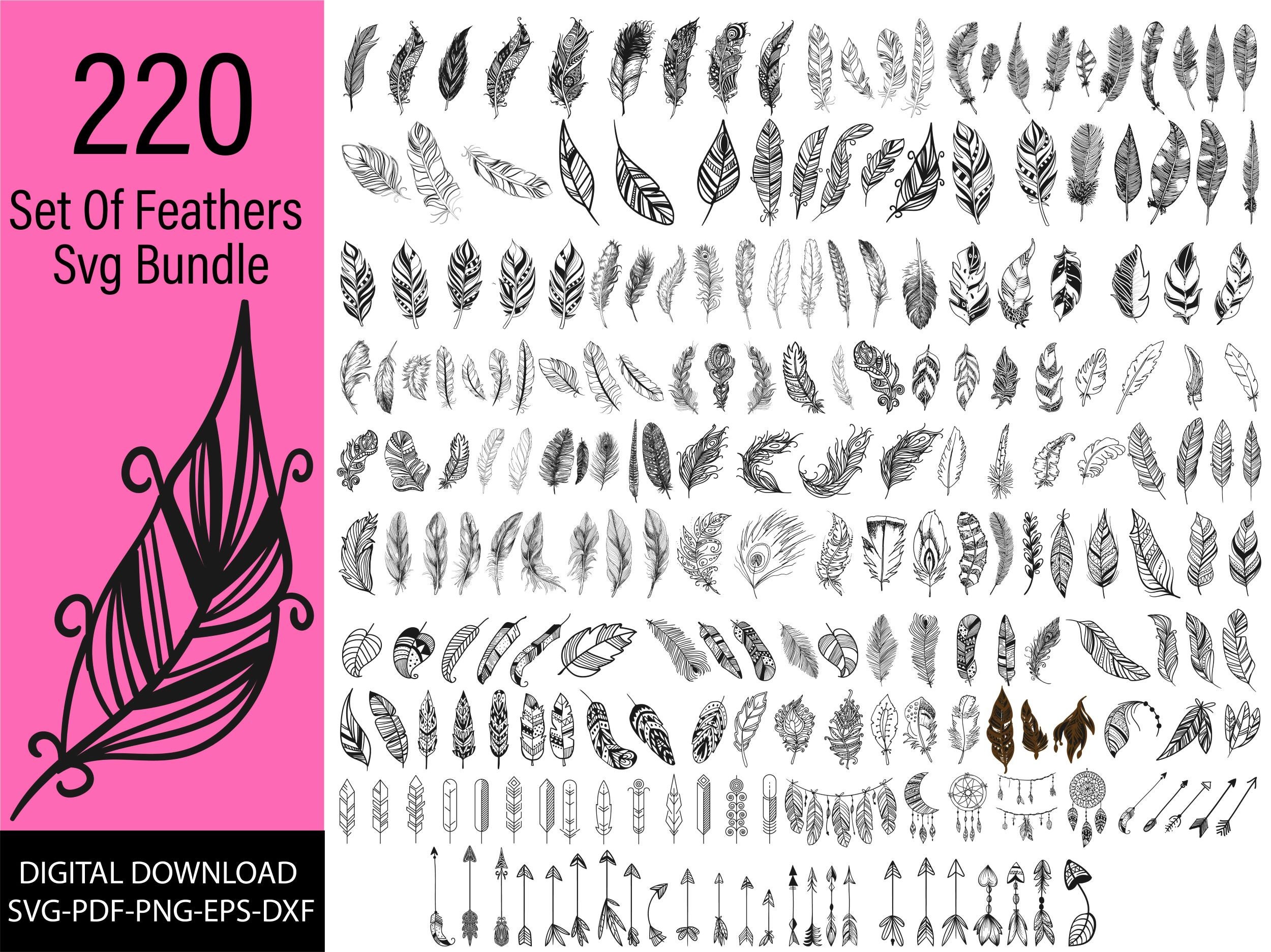 Paquete de plumas svg, plumas de aves svg, dxf, png, jpg, silueta de ...
