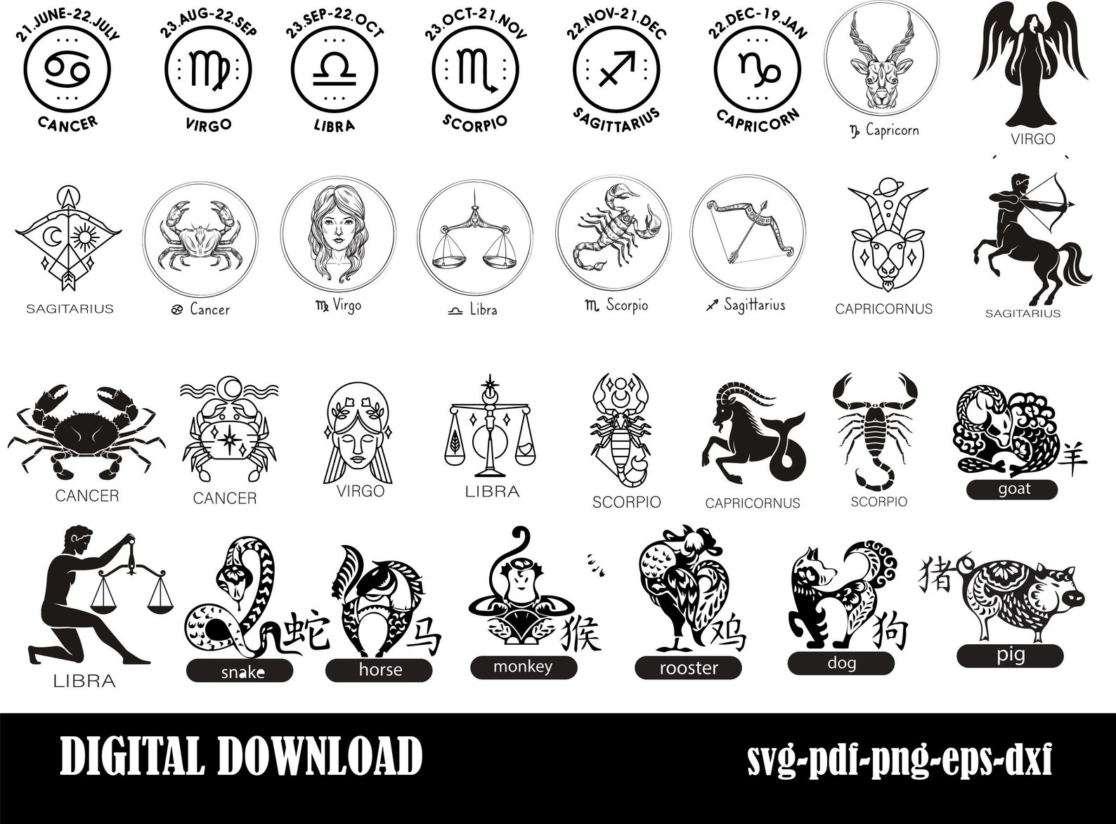 Zodiac Signs SVG Bundle Horoscope SVG Bundle Celestial Star - Etsy