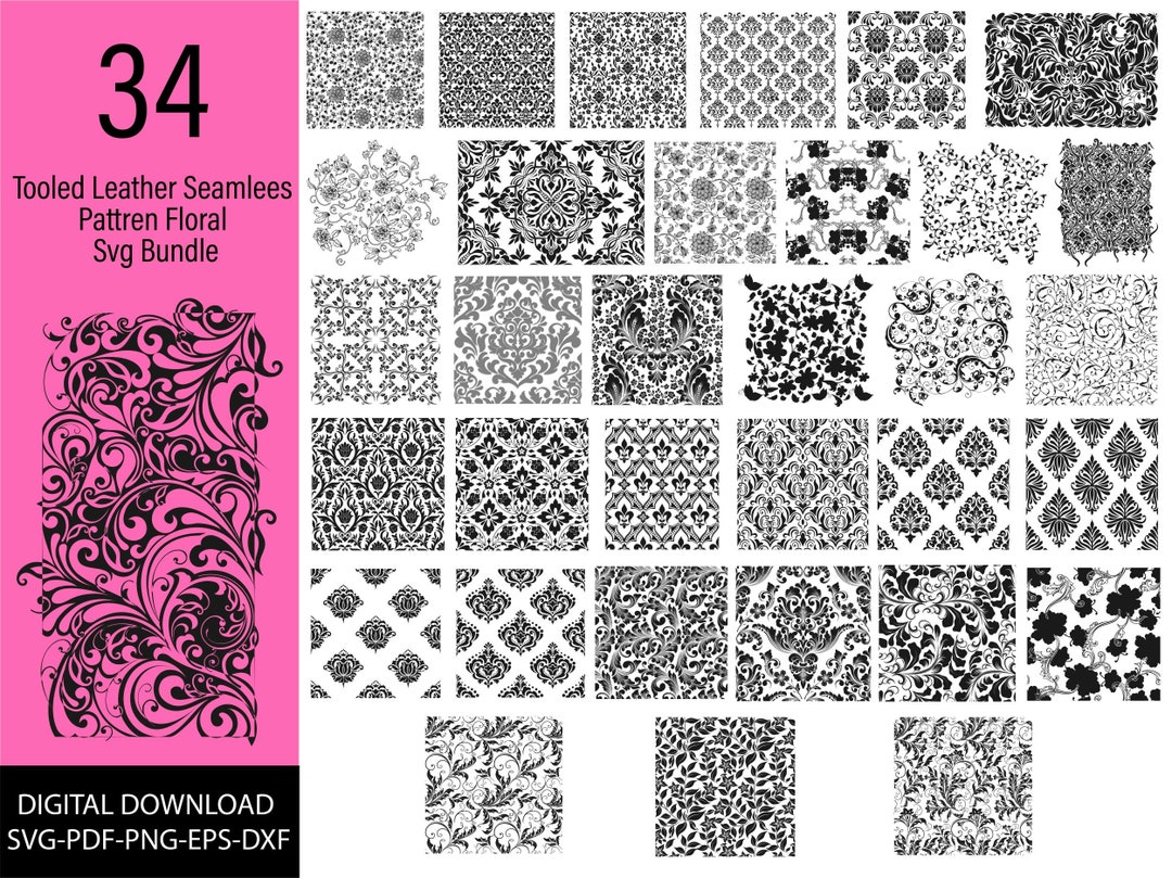 Seamless Patterns SVG Bundle, Tooled Leather Svg, Seamless Tumbler Png ...