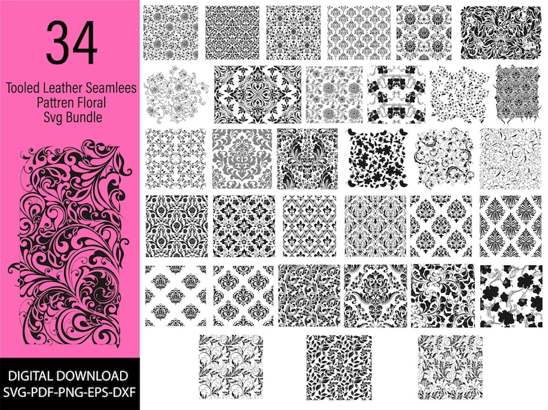 Seamless Patterns SVG Bundle, Tooled Leather Svg, Seamless Tumbler Png ...