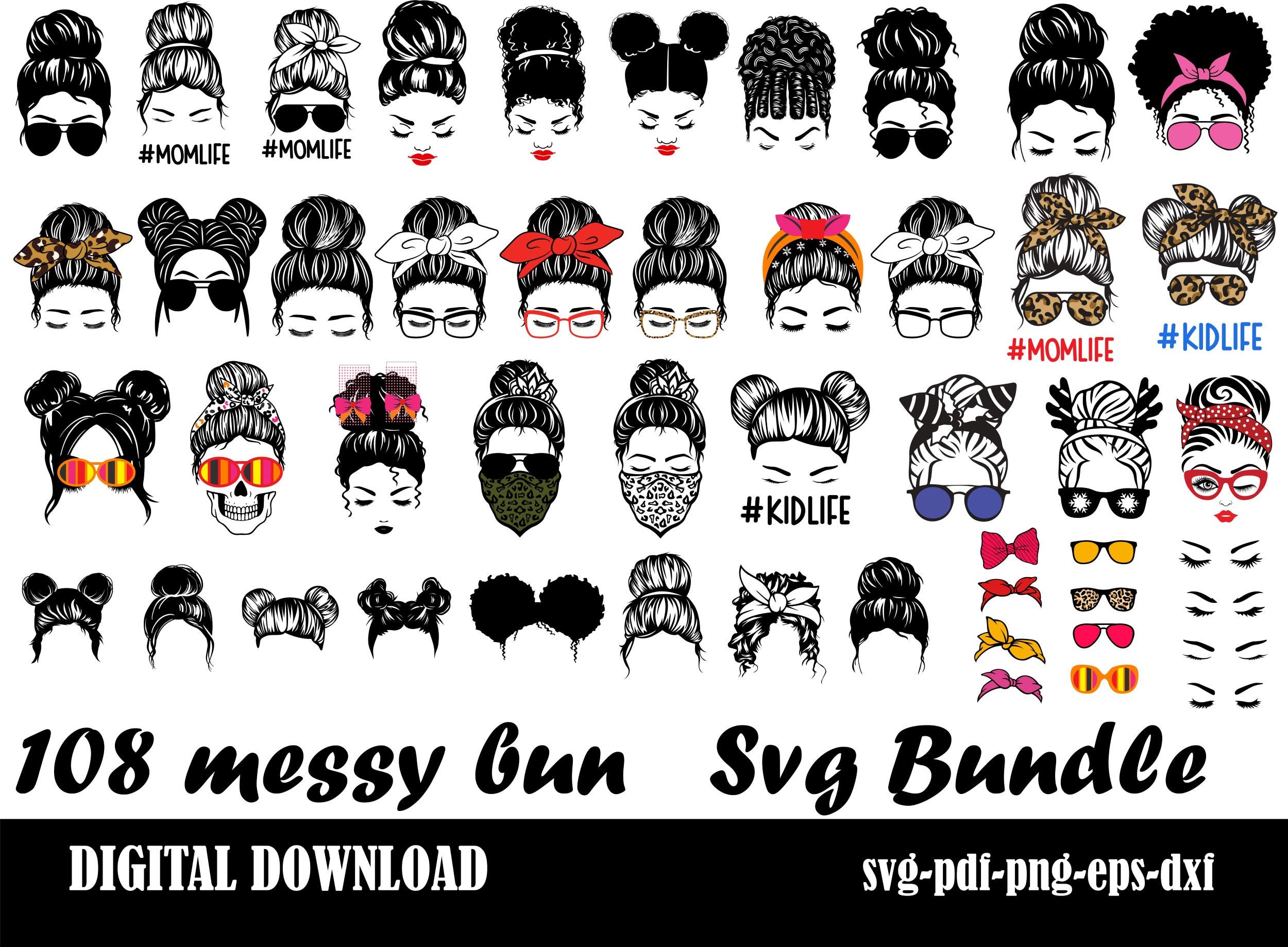 Messy Bun Svg Bundle Momlife Svg Mom Skull Svg Afro Woman Etsy España