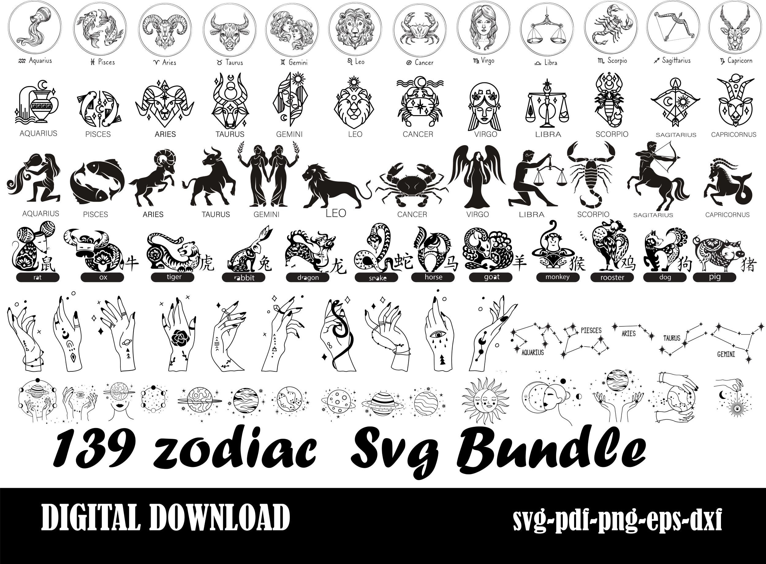 Zodiac Signs SVG Bundle Horoscope SVG Bundle Celestial Star - Etsy