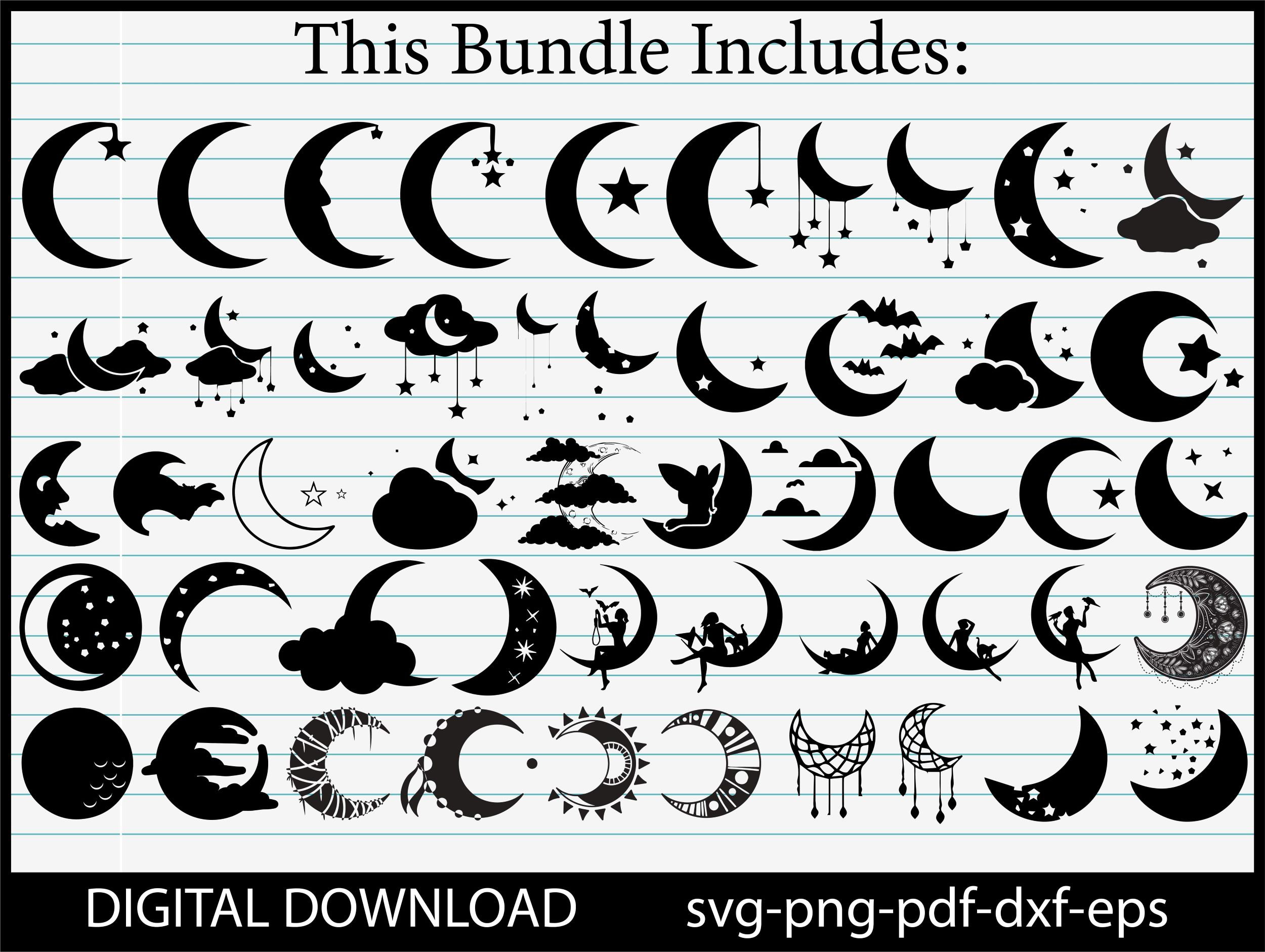 Moon SVG Bundle Moon PNG Moon Clipart Moon SVG Cut Files - Etsy Canada
