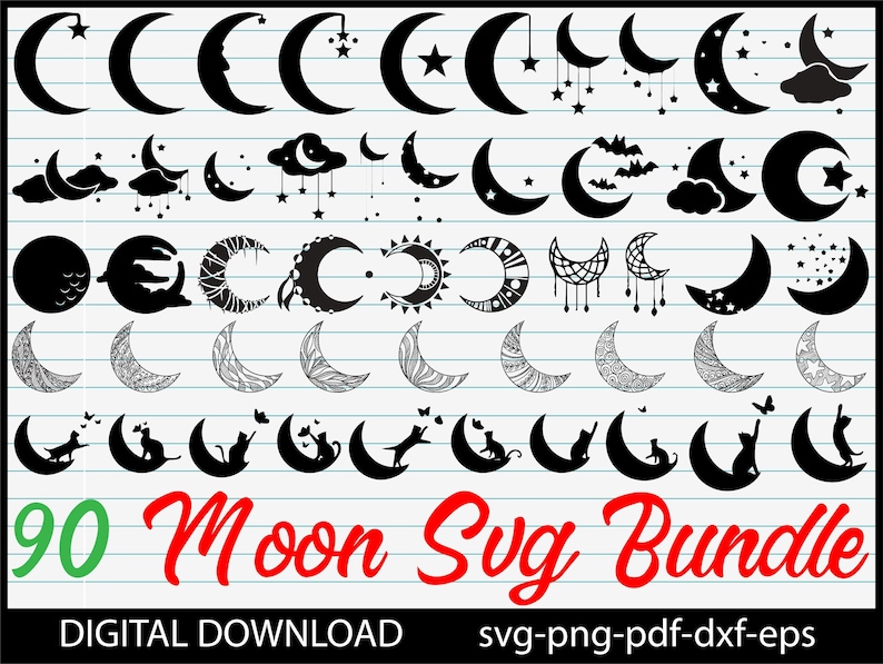 Moon SVG Bundle Moon PNG Moon Clipart Moon SVG Cut Files - Etsy Canada
