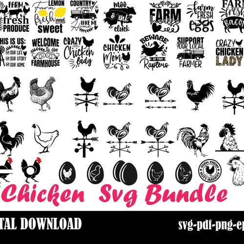 Chicken Svg Bundle Hand Drawn Hen Svg Rooster Svg Funny Etsy