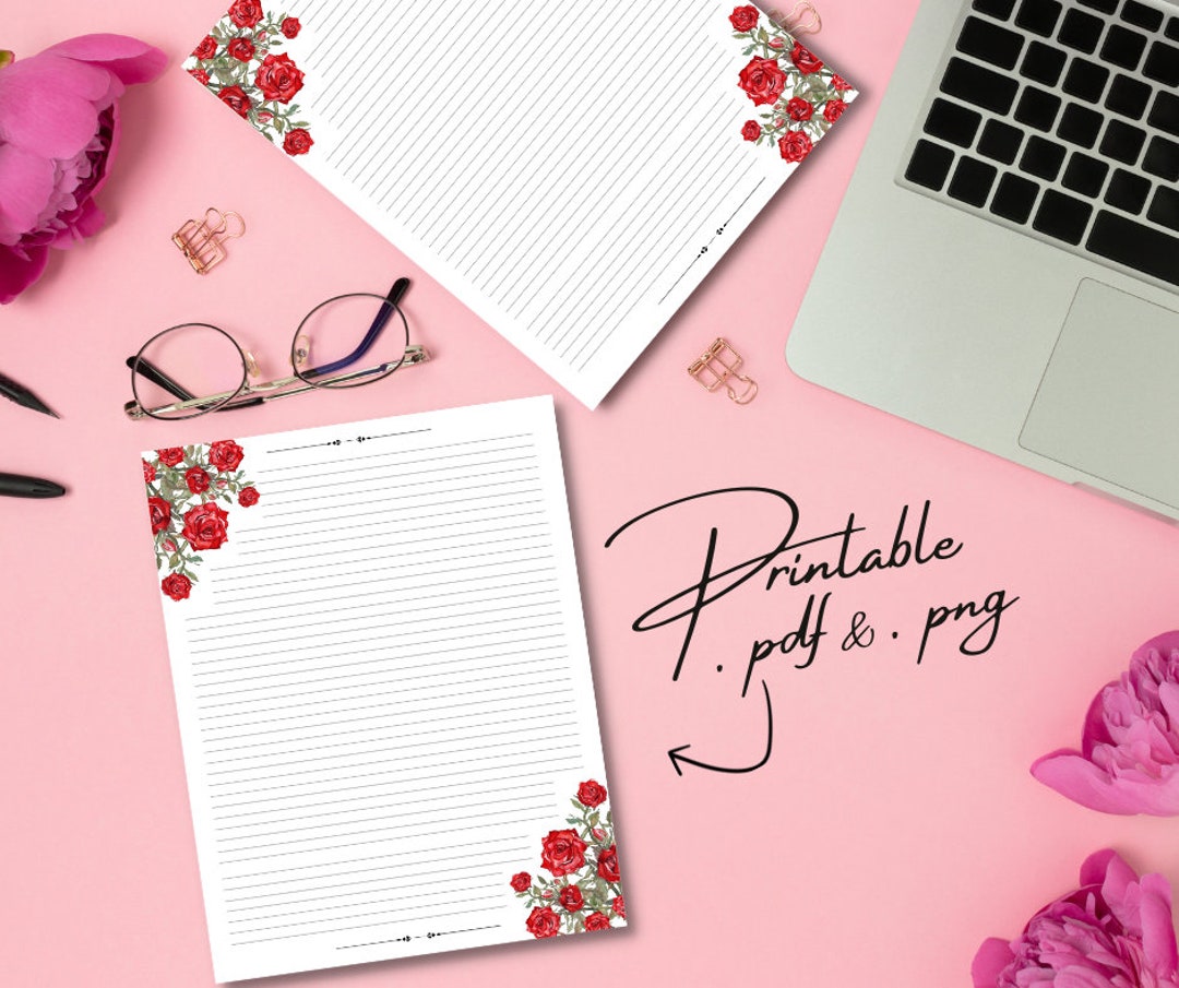 Lined Paper Design Elegant Rose Fichiers PDF Et PNG - Etsy