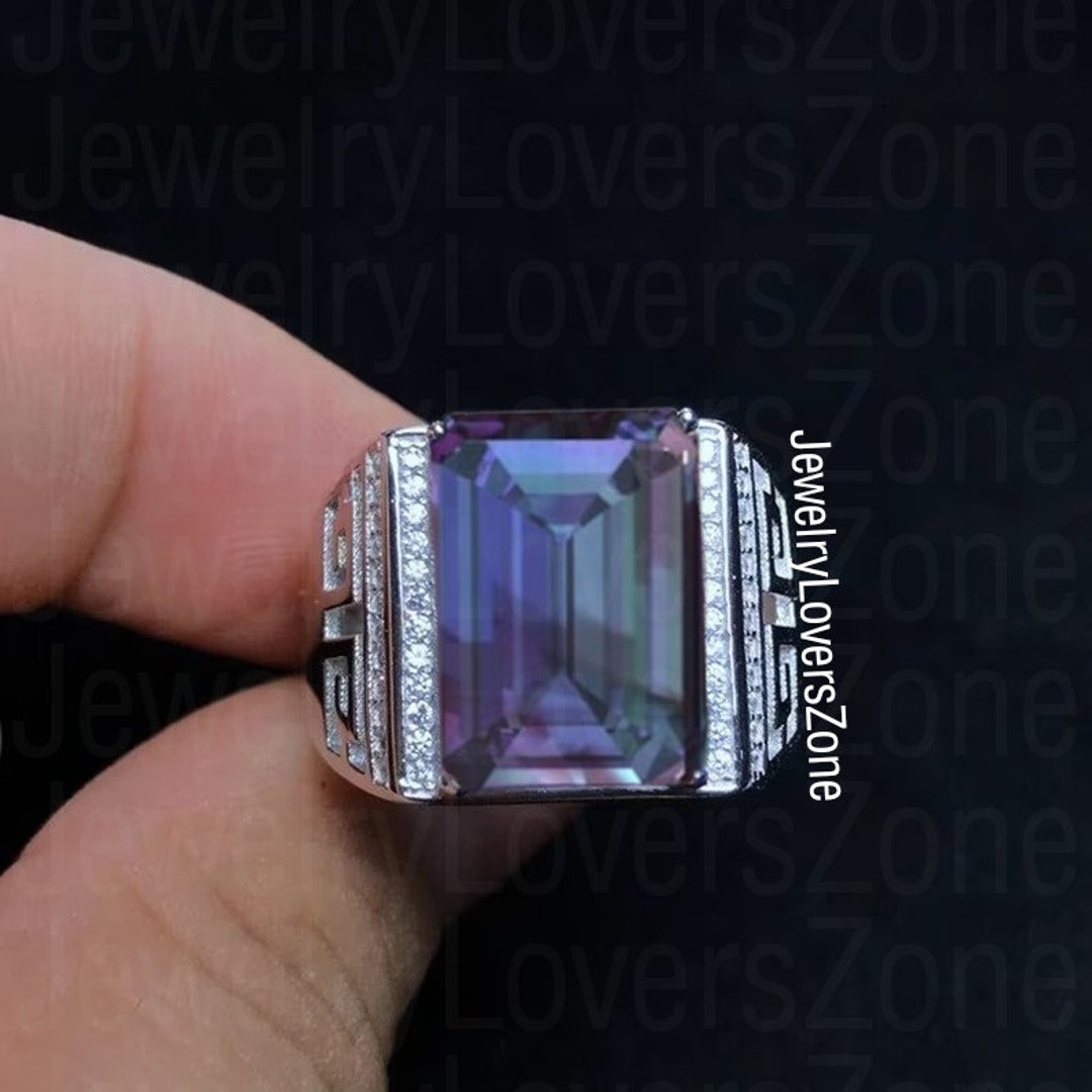 Alexandrite Men Ring, Halo Promise Ring, June Birthstone Ring, Emerald ...