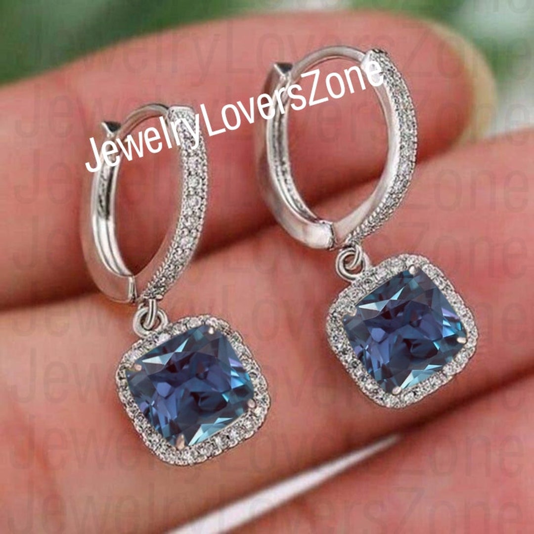 Alexandrite Earrings in 925 Sterling Silver- Lab Alexandite Hoop ...