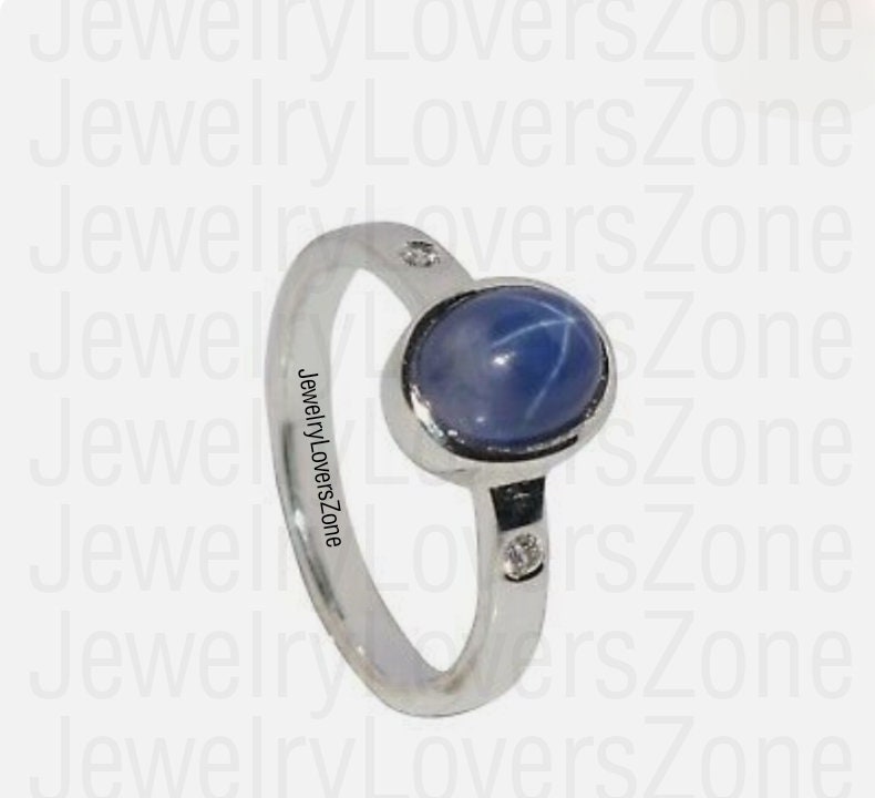 Vintage Genuine Star Sapphire Ring Sterling Silver / Blue Star Sapphire ...
