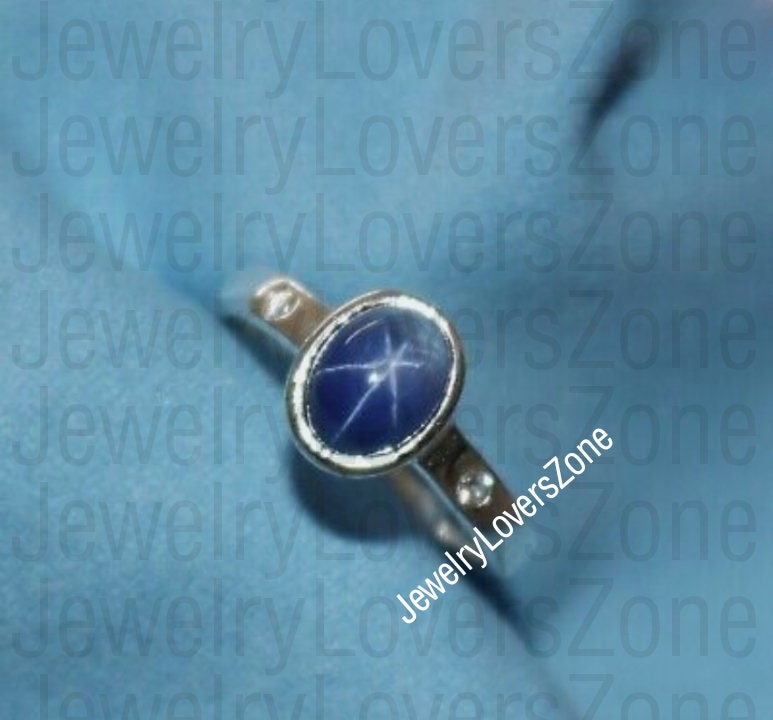 Vintage Genuine Star Sapphire Ring Sterling Silver / Blue Star Sapphire ...