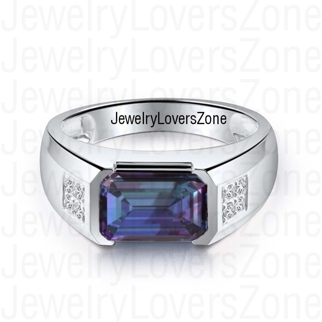 Alexandrite Men's Ring- Sterling Silver Ring- Silver Band Alexandrite ...
