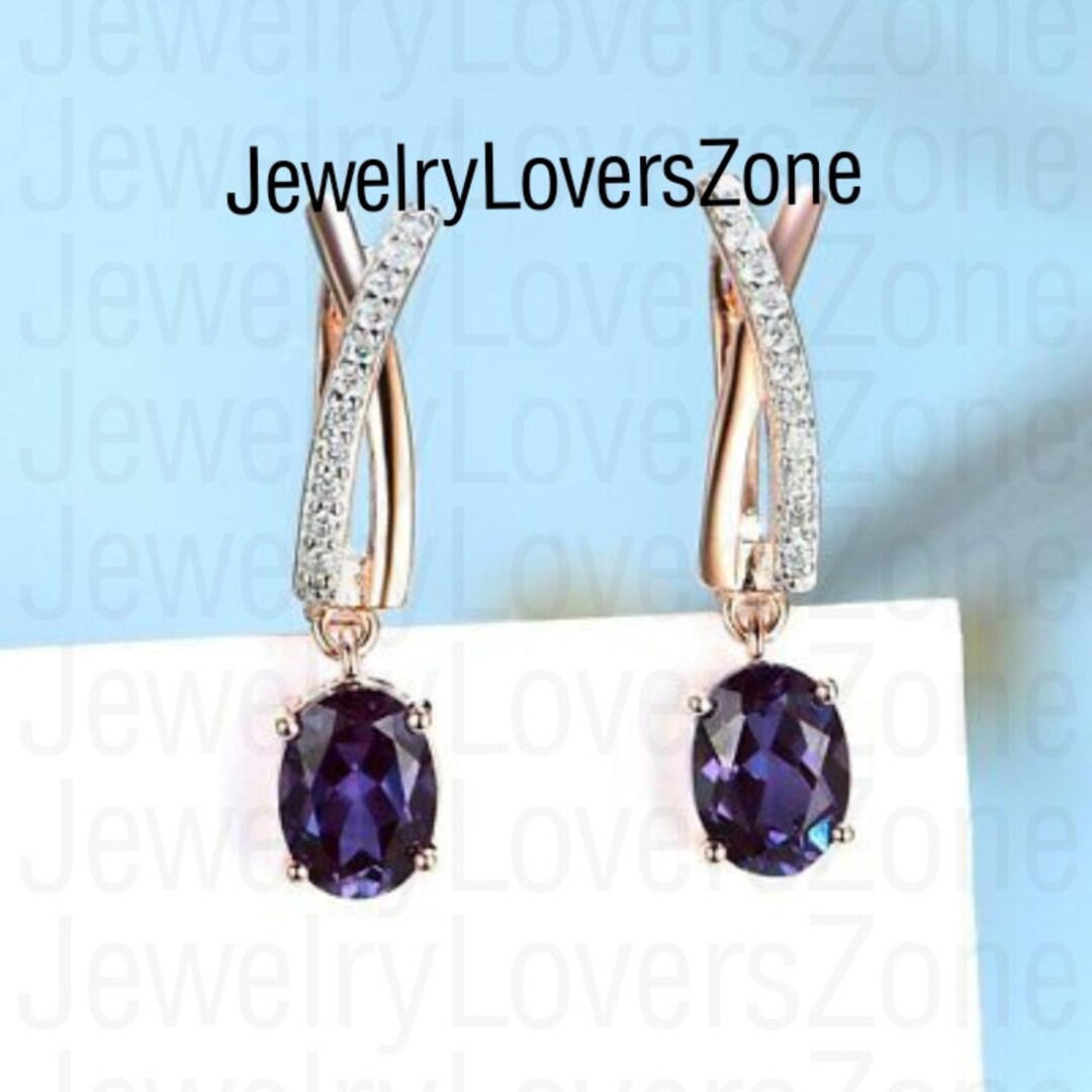 Solid Silver Alexandrite Earrings-color Changing Gemstone-925 Sterling ...