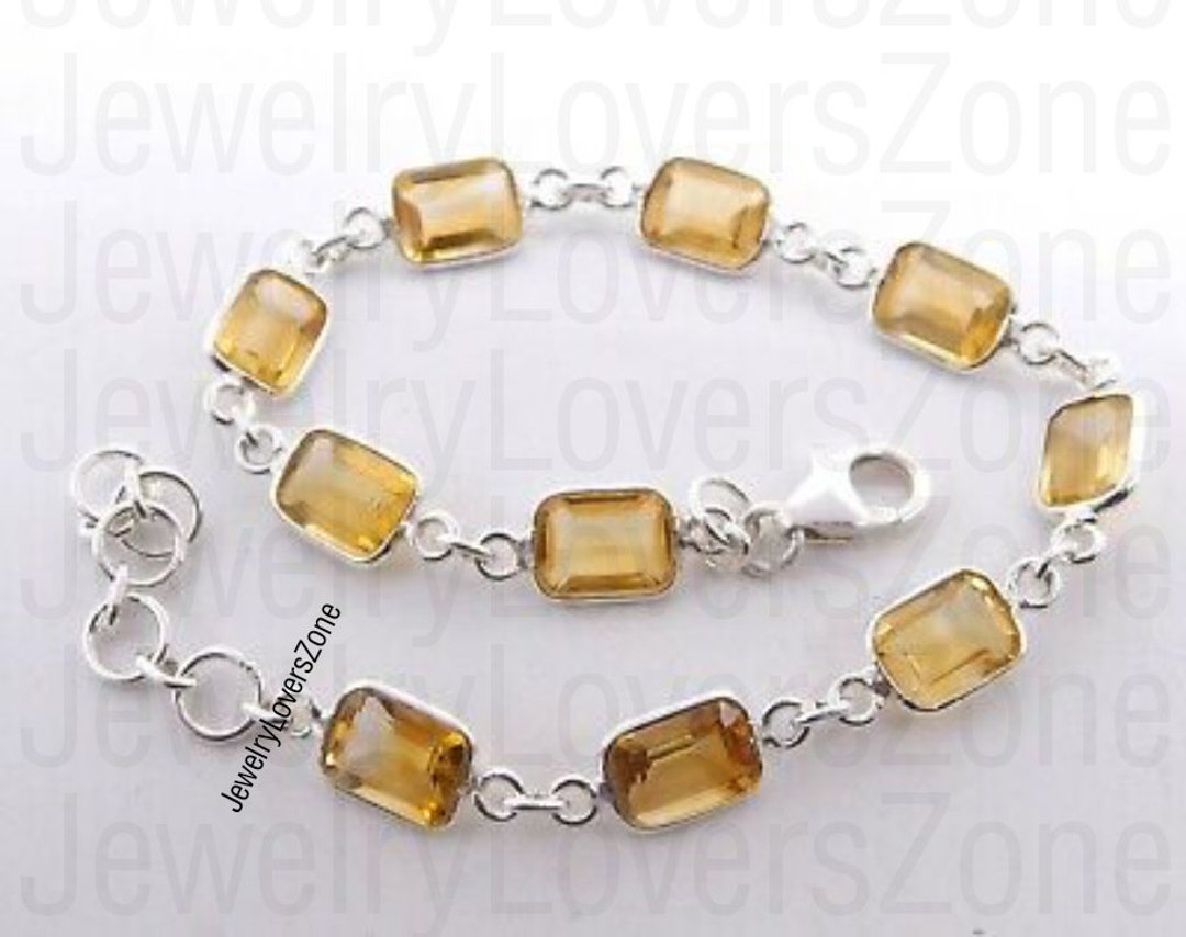 Emerald Cut Yellow Topaz Bracelet-tennis Golden Topaz Bracelet-925 ...