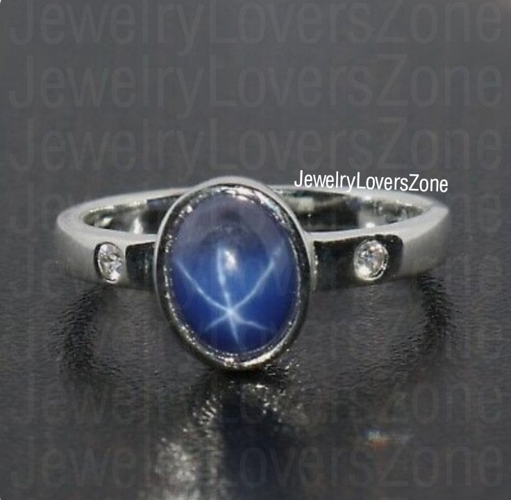 Vintage Genuine Star Sapphire Ring Sterling Silver / Blue Star Sapphire ...