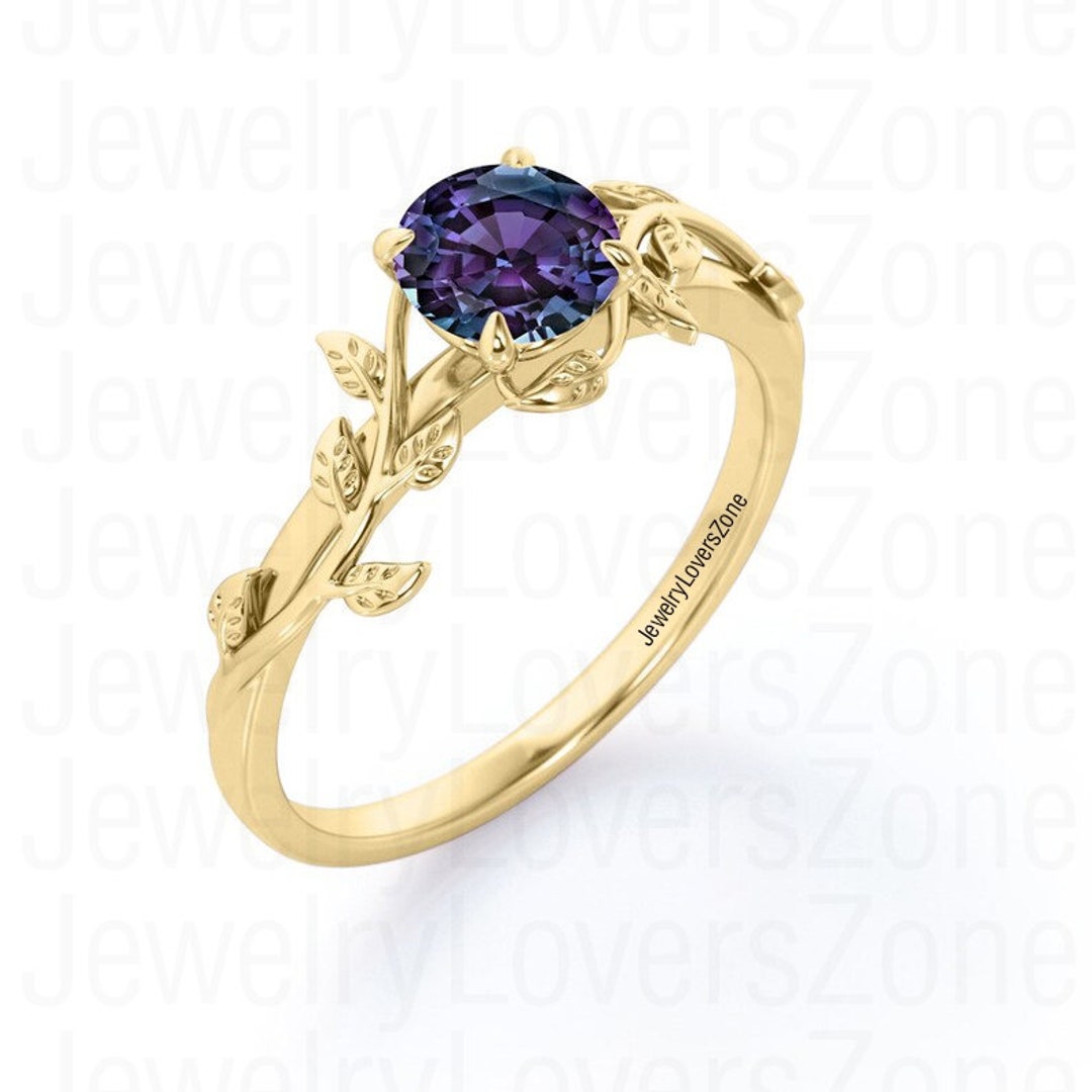 Colour Change Alexandrite Leaf Ring Wedding Ring, Color Changing Stone ...