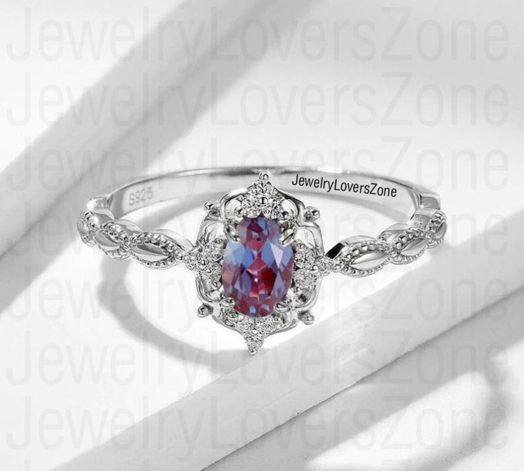 June Birthstone Ring Alexandrite Ring, Solitaire Alexandrite Ring, Oval ...