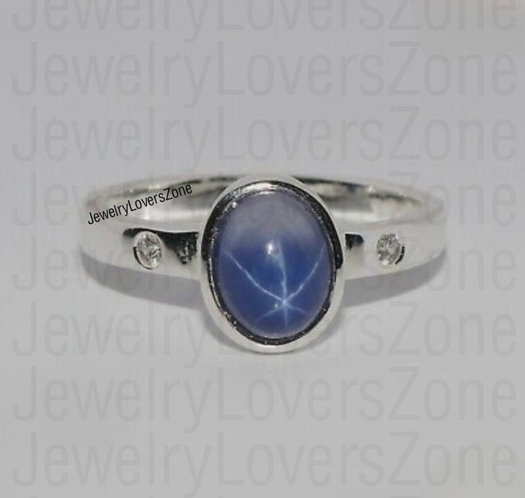 Vintage Genuine Star Sapphire Ring Sterling Silver / Blue Star Sapphire ...