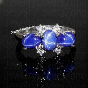 Halo Blue Star Sapphire Ring 925 Sterling Silver Lindy Star Gemstone ...
