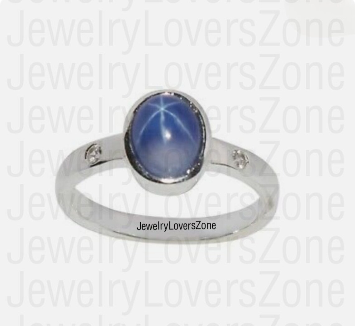 Vintage Genuine Star Sapphire Ring Sterling Silver / Blue Star Sapphire ...