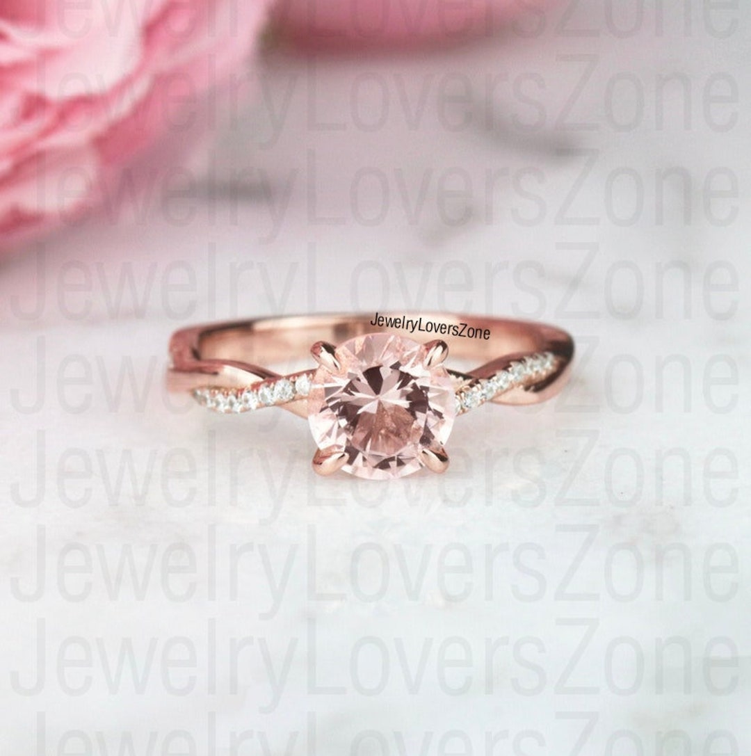 Twisted Band Morganite Ring- 14K Rose Gold Vermeil Ring- Round Morganite Engagement Ring ...