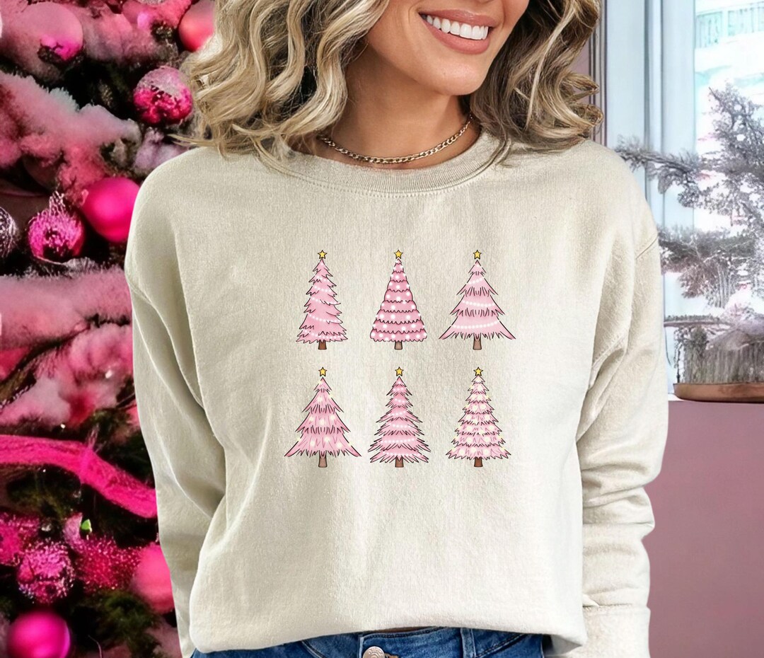 Ladies Pretty Pink Christmas Trees Sweatshirt, Pink-mas Shirt, Pink ...