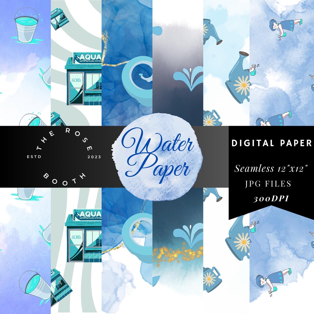Blue Water Paper SET of 6, DIGITAL, High Quality JPG Files Water Pack ...