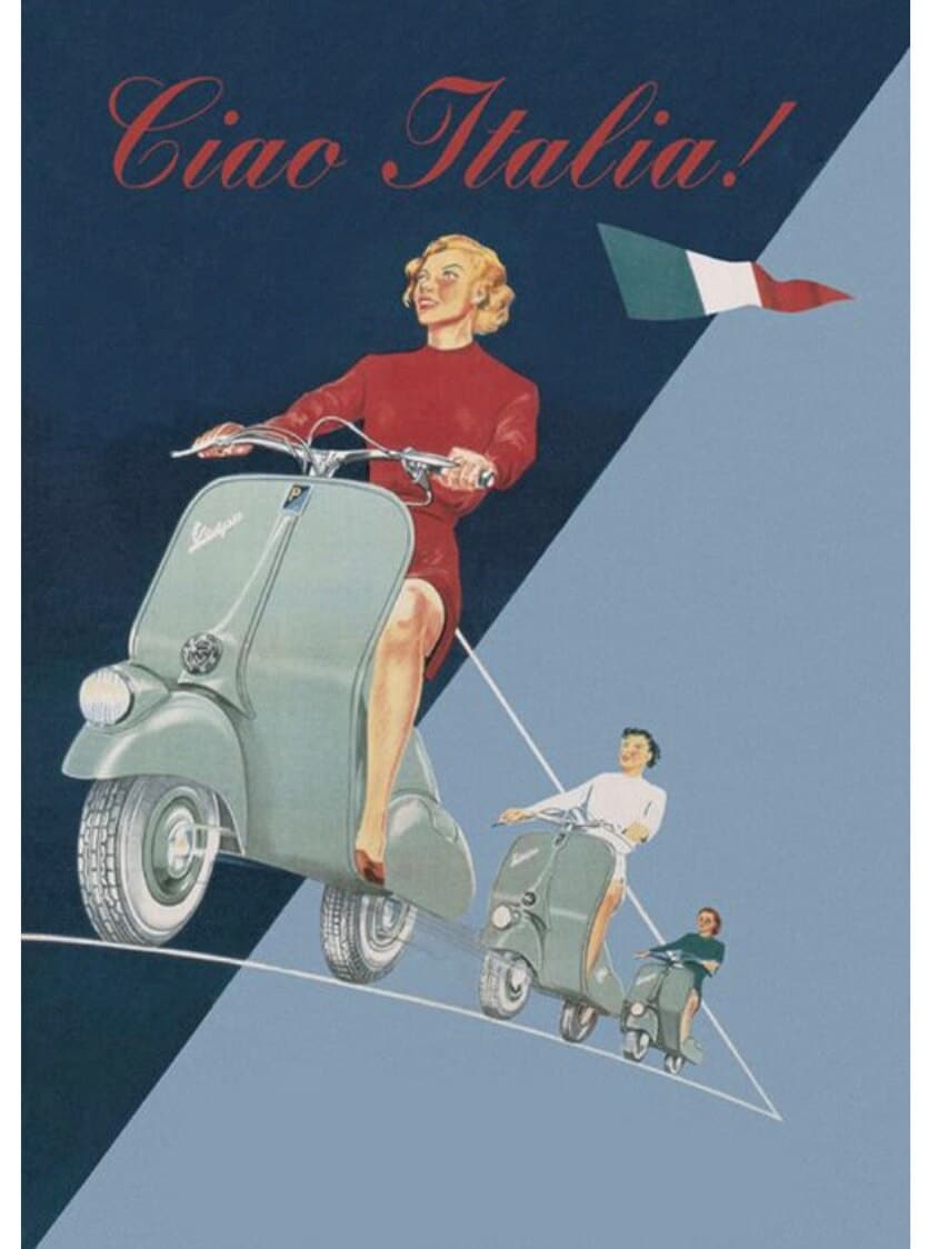 Ciao Italia, Vespa Scooter Vintage Style Italian Poster, Classic Women ...