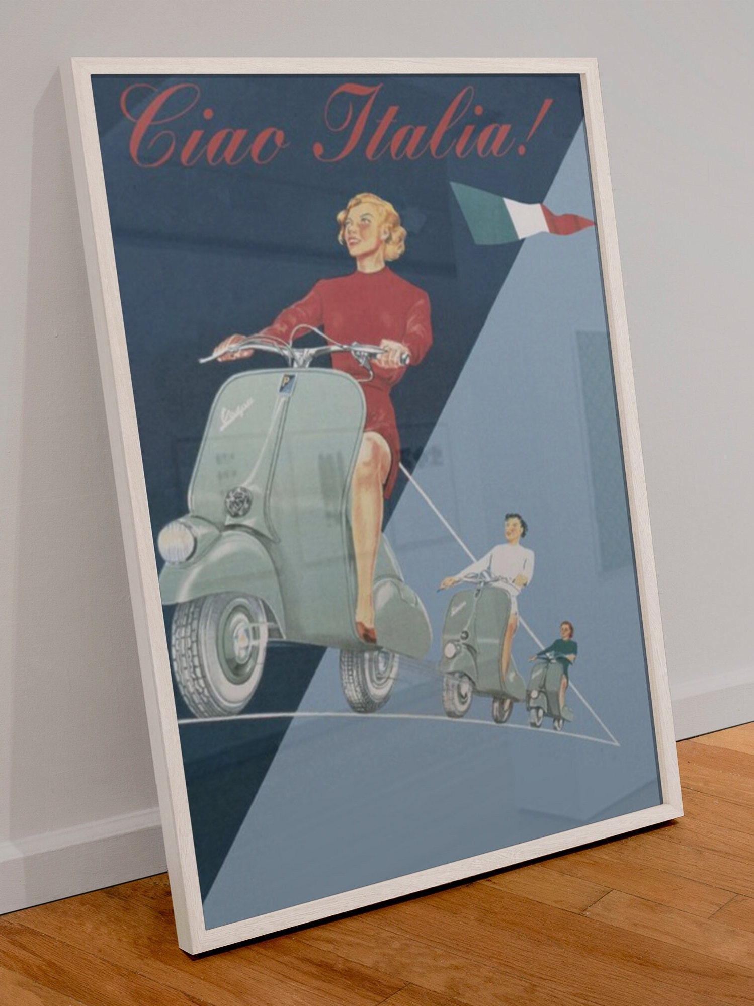 Ciao Italia, Vespa Scooter Vintage Style Italian Poster, Classic Women ...