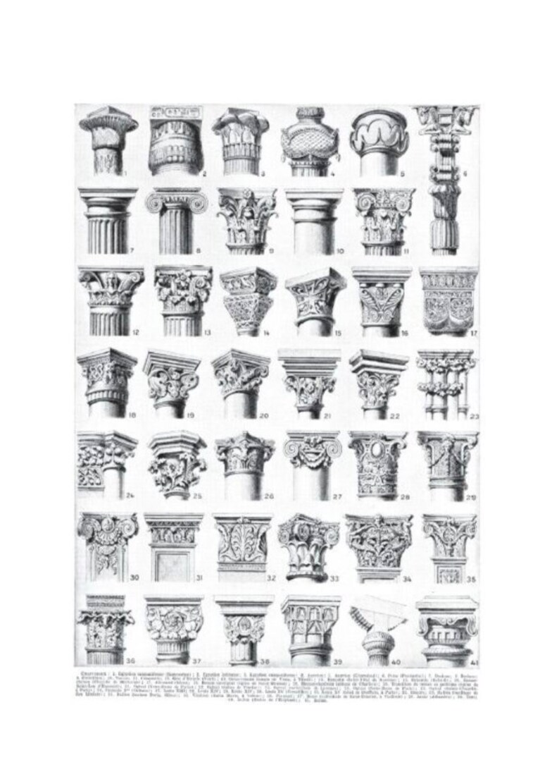 Architecture Poster, Hand-illustrated Column Details, Comprehensive ...