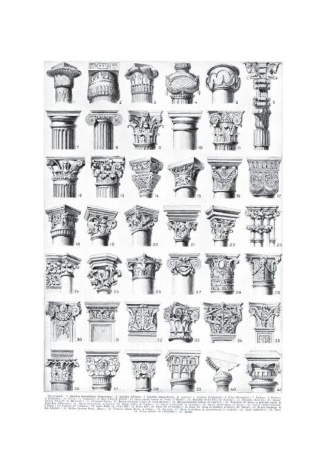 Architecture Poster, Hand-illustrated Column Details, Comprehensive ...