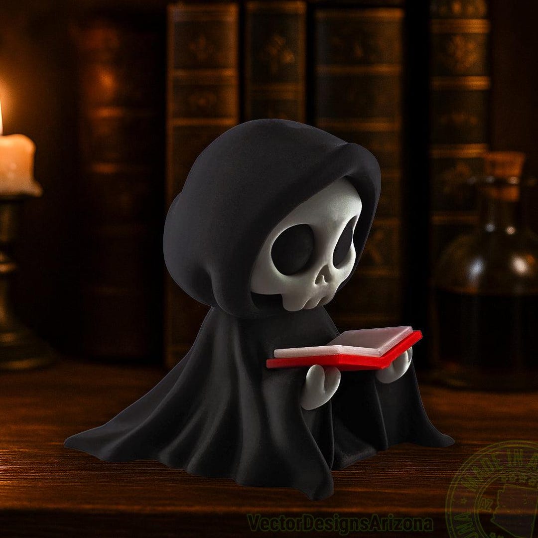 Grim Reaper Reading Figurine — Dark Academia Gothic Book Lover Gift - Etsy