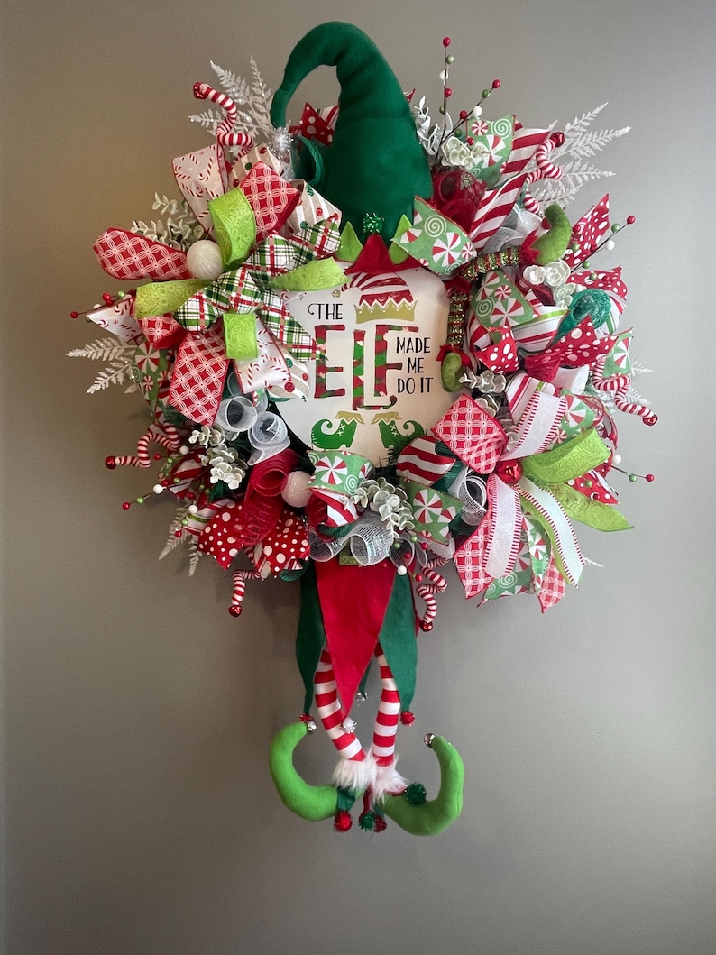 Whimsical Elf-themed Christmas Wreath - Festive Holiday Decor With ...