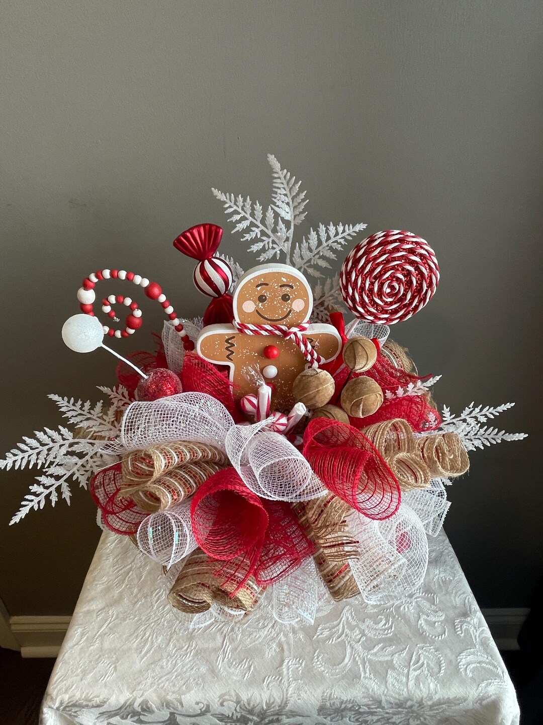 Gingerbread Candy Cane Christmas Candlestick Centerpiece – Festive ...